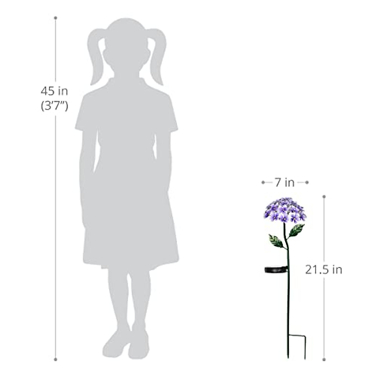 Exhart Garden Solar Lights, Decorative Hydrangea Flower Garden Stake, 26 LEDs, Cute Metal Outdoor Decoration, Purple, 7 x 21.5 Inch