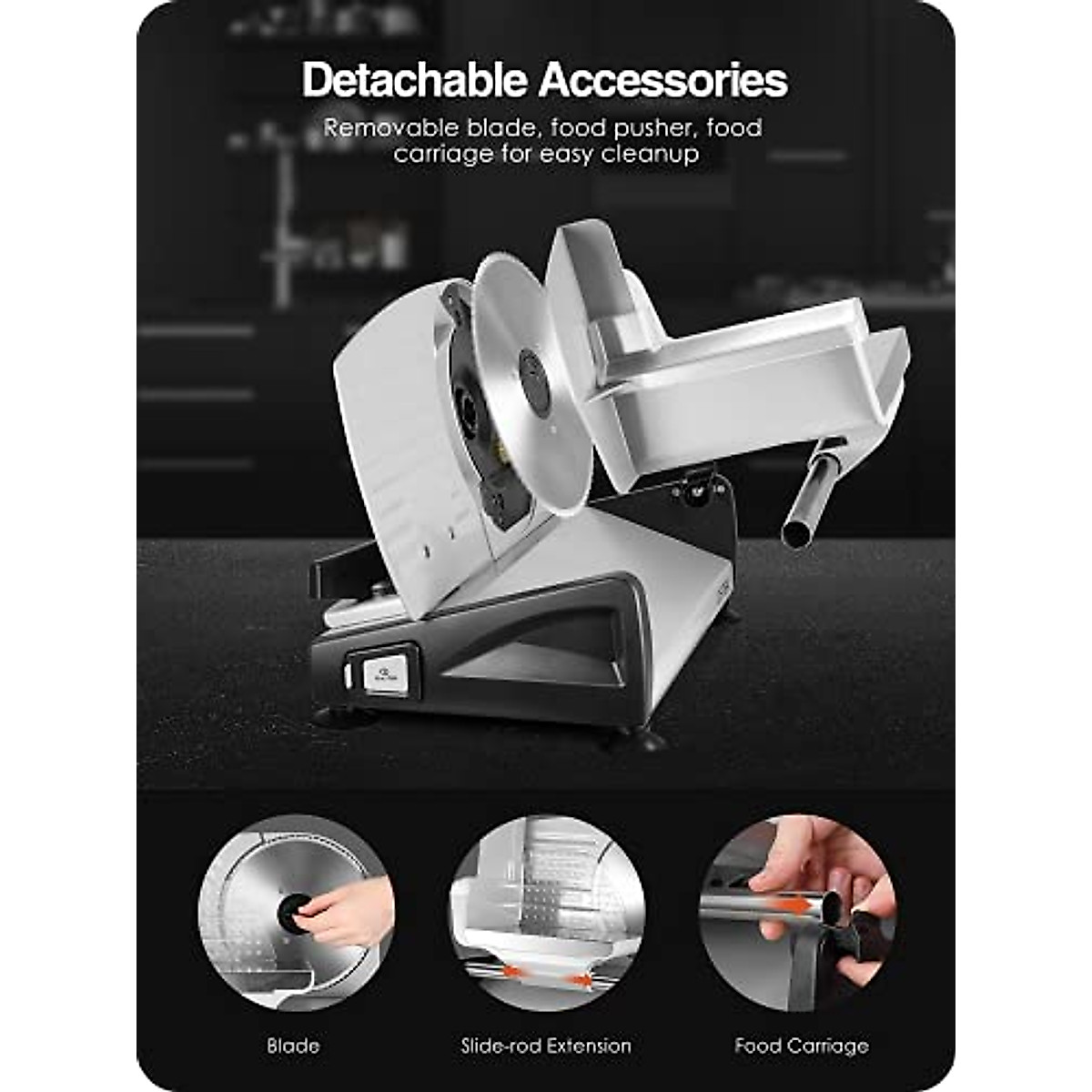 Meat Slicer 200W Electric Deli Food Slicer with 2 Removable 7.5" Stainless Steel Blade, Adjustable Thickness Meat Slicer for Home Use, Child Lock Protection, Easy to Clean, Cuts Meat, Bread and Cheese