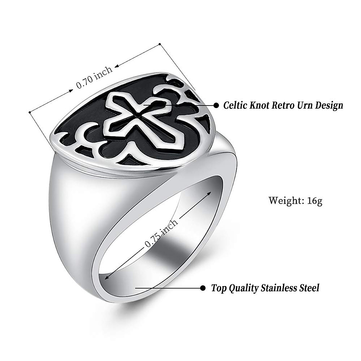 shajwo Cremation Urn Ring Jewelry for Ashes Engraved Cross Memorial Urn Ring Stainless Steel Celtic Knot Retro Keepsake Ashes Holder Ring,Silver 9