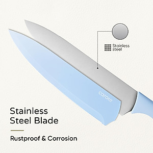 CAROTE 12Pcs Kitchen Knife Set, Stainless Steel Blade with Ceramic Nonstick Coating, Cutlery Knives with Blade Guards, Dishwasher Safe, Multicolored