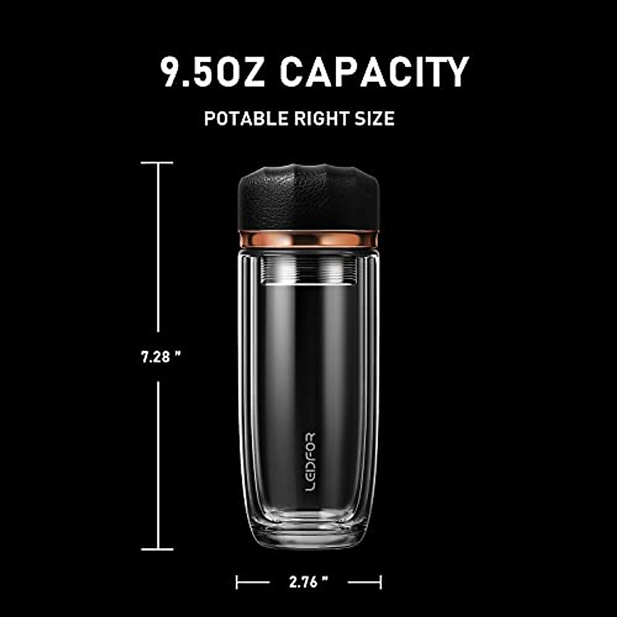 LEIDFOR Double glass cup men heat insulation high-grade cups anti-drop water cups personal special tea cups (Gold)