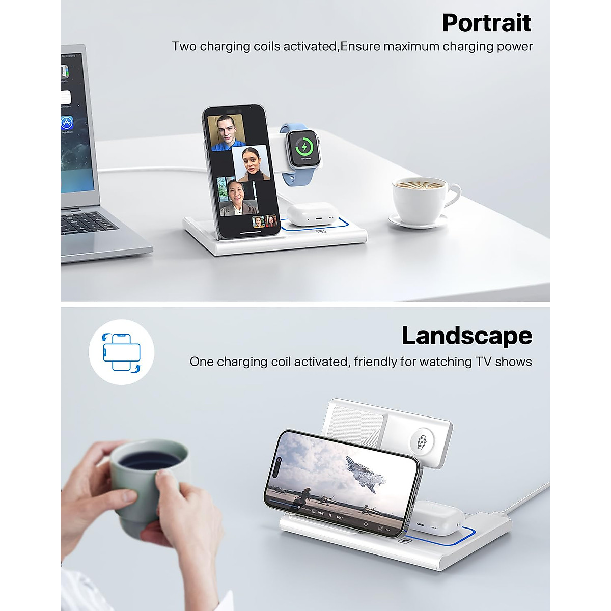 Wireless Charger, 3 in 1 Wireless Charging Station for Multiple Devices,Wireless Charging Stand for iPhone15 14 13 12 11 Series, AirPods Pro 3 2 & Apple Watch [UL-Listed] (White)