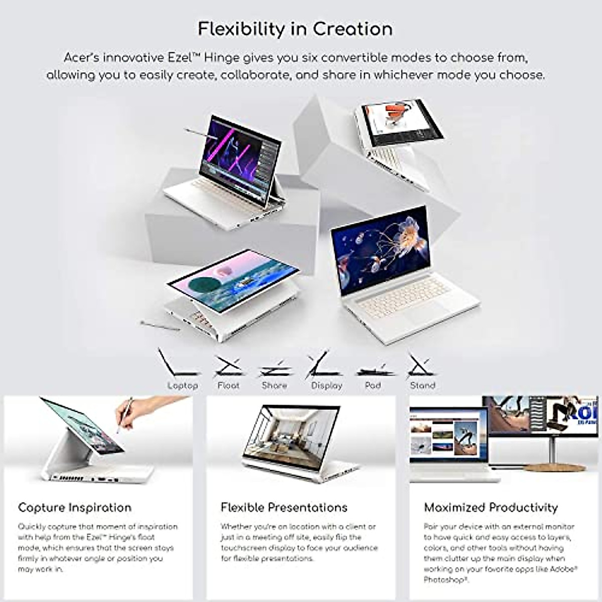 Acer ConceptD 3 Ezel Convertible Creator Laptop (2022 Model), Intel i7-10750H, GeForce GTX 1650 Max-Q, 14" FHD, Gorilla Glass, Pantone Validated, 100% sRGB, 16GB, 1TB NVMe SSD, Wacom AES 1.0 Pen