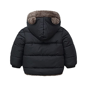 Toddler Boys Girls Winter Coat Bear Ears Hooded with Pocket Jacket Two Sided Wear Fleece Thicken Windproof Zipper Warm Outwears Soft Comfort Breathable Trips Vacation Hairy Overcoats
