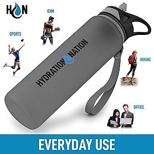 Hydration Nation (32oz Water Bottle With Time Marker - Leak Proof Water Bottles With Times To Drink For Fitness & Sports - 32oz Water Bottle With Straw For Drinking - Water Tracker Bottles (Gray)
