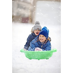Superio Toboggan Snow Sleds, 4 Pack- 46” Plastic Open Back Slider for Kids and Adults- Heavy Duty Sleds with Holes for Pull Ropes (Ropes Excluded) for Downhill Sledding, Winter Outdoor Sports, (Green)