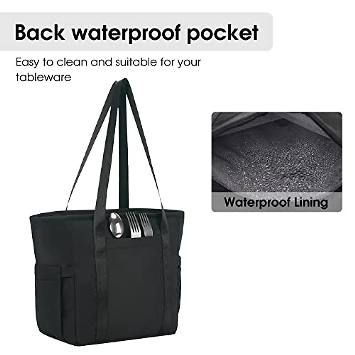 WANDF Lunch Bag for Women Leakproof Reusable Lunch Tote Bag with Wet Pocket Insulated Lunch Box for Work School Picnic Outdoor(Black)