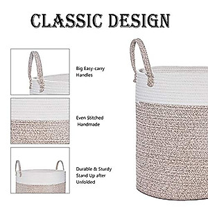 Woven Cotton Rope Basket, Tall Laundry Blanket Storage Basket with Built-in Sturdy Handles, Baby Nursery Bin for Home Decor and Organizing
