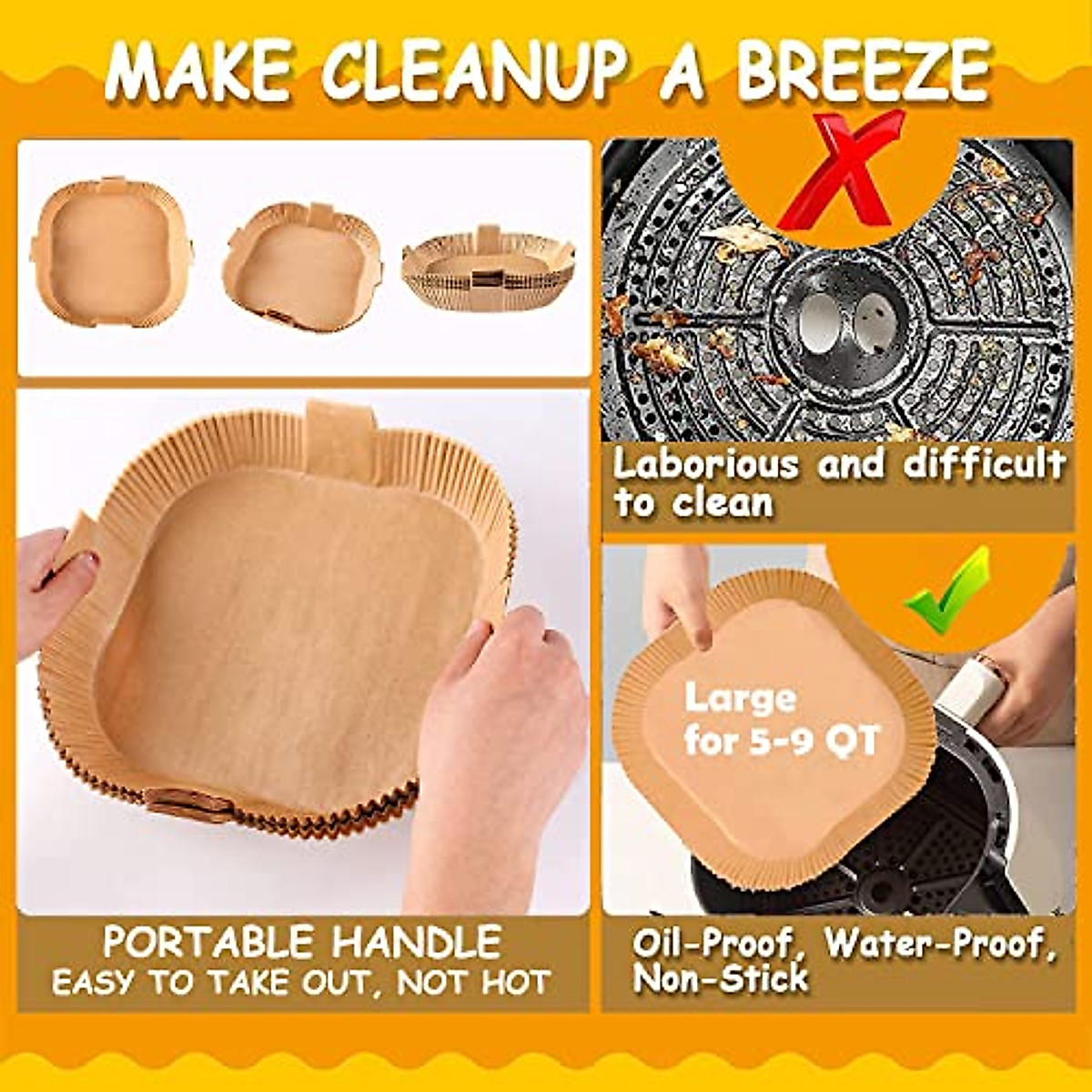 100 Pcs Air Fryer Disposable Paper Liner Square Large Air Fryer Liners Filters for Oil-proof, Water-proof, Food Grade Parchment 8.0 Inch