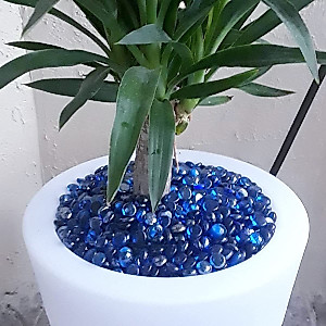 [18 Pound] Fire Glass Beads Fireglass Drops Flat Glass Beads for Gas Fire Pit Fireplace Cobalt Blue Luster Reflective Decorative Glass Gems for Vase Fillers Aquarium Fish Tank Decoration (18.3)