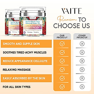 VAITE Cellulite Hot Cream with Hibiskus and Honey - Skin Tightening Anti-Cellulite Cream for Women and Men - Reduces the Appearance of Cellulite - Brazilian Firming Cream
