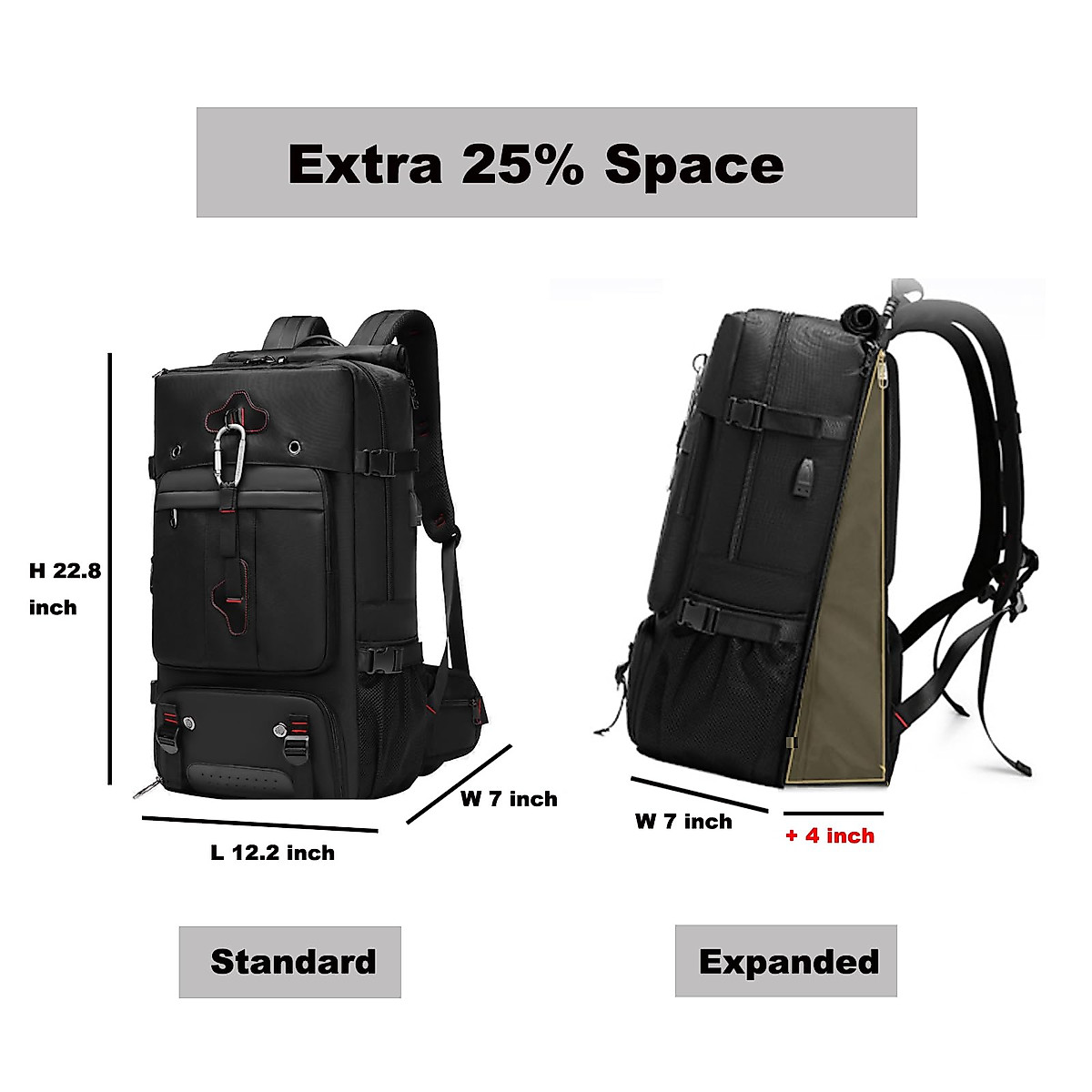 ODSSTAIPS Backpack for Traveling on Airplane,17 inch Laptop Backpack for Men,Waterproof Carry on Backpack Flight Approved,70L Travel Backpack for Personal Item Size with Shoe Compartment,Black