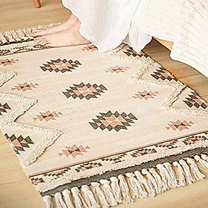 Wolala Home Print Tufted Rug Mat Boho Geometric Tassels Throw Area Rugs Machine Washable Fringe with Non-Slip Mat for Bathroom,Bedroom,Living Room,Laundry Room Kitchen Rug,Doormat (2'x3')