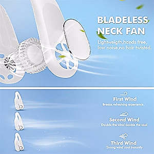 Portable Neck Fan,Hands Free Bladeless Fan, 4000 mAh Battery Operated Wearable Personal Fan,Super Quiet, Rechargeable,USB Powered Personal Cooling Fan, 3 Speeds Adjustment,for Outdoor & Indoor Use