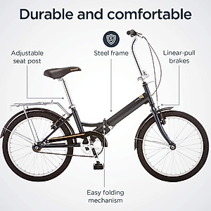 Schwinn Hinge Adult Folding Bike, Mens and Womens, 20-inch Alloy Wheels, Single Speed Drivetrain, Rear Cargo Rack, Carrying Bag Included for Storage, Grey