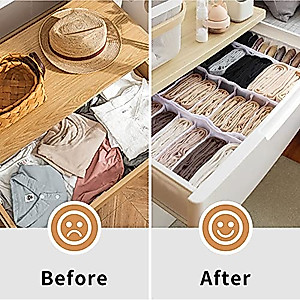 Xiaoxiuqiu Wardrobe Clothes Organizer For Folded Clothes（2pcs）, 7 Grids closet organizer Drawer Dividers For Jeans leggings In Bedroom,Mesh Plastic White (M-Jeans Grid + S-Leggings Grid)
