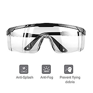PETLESO Safety Glasses, Anti Fog Safety Goggles Eye Protection Clear Glasses for Work Lab, Black
