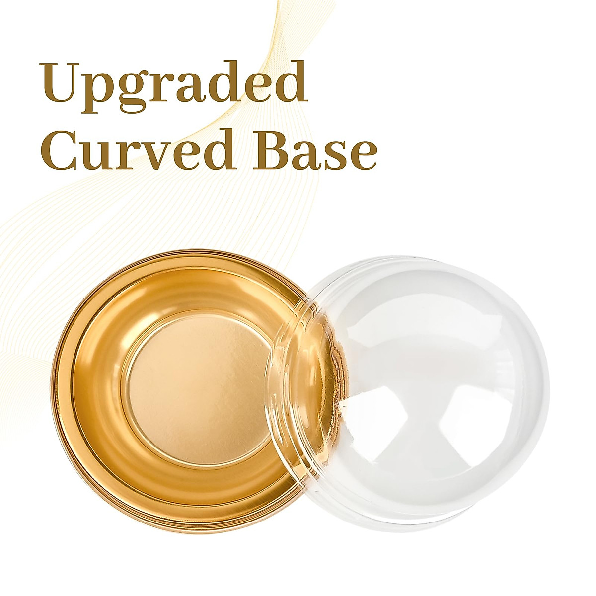 TOFLEN 50 Pack 3 Inches Gold Charcuterie Domes with Clear Lids, Plastic Hot Cocoa Bomb Boxes, Individual Party Dessert Display Charcuterie Domes for Catering Event Wedding