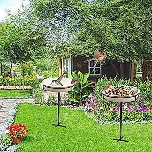 28In Freestanding Birdbaths Bowl Outdoor, Free Standing Garden Bird Bath Bird Feeder Bowl with Metal Stake, Detachable Decoration Spa Birdfeeder for Garden Patio Yard Lawn, 4 Spiky Feet (White)