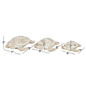 Deco 79 Polystone Turtle Decorative Sculpture Home Decor Statues, Set of 3 Accent Figurines 9", 8", 7"W, Beige
