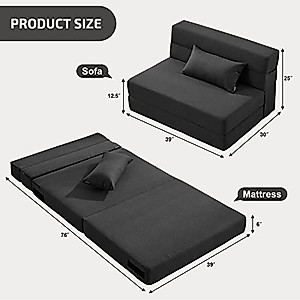 SUYOLS Folding Sofa Bed with Pillow - Convertible Chair Floor Couch & Sleeping Mattress - Foldable Memory Foam Sleeper for Living Room/Dorm/Guest Room/Home Office/Apartment/Upstairs Loft, Dark Grey