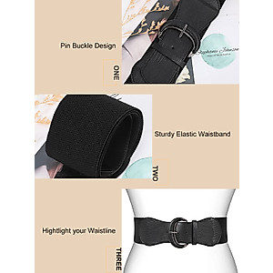 WHIPPY 3 Pack Women Wide Elastic Waist Belt Vintage Stretchy Belt Waistband for Ladies Dresses, Black/Brown/Beige, M