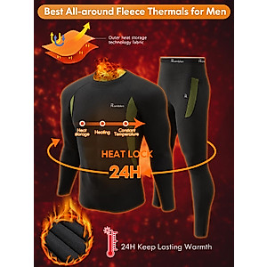 romision Thermal Underwear for Men- Fleece Lined Long Johns Winter Hunting Gear Base Layer Top & Bottom Set for Cold Weather A-Black