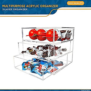 Creative Planet Acrylic Drawer Organizer Storage Drawers for Jewelry Makeup Hair Accessories Cosmetics Sunglasses Toiletries (3-Level-7"x7"x7"-Transparent)
