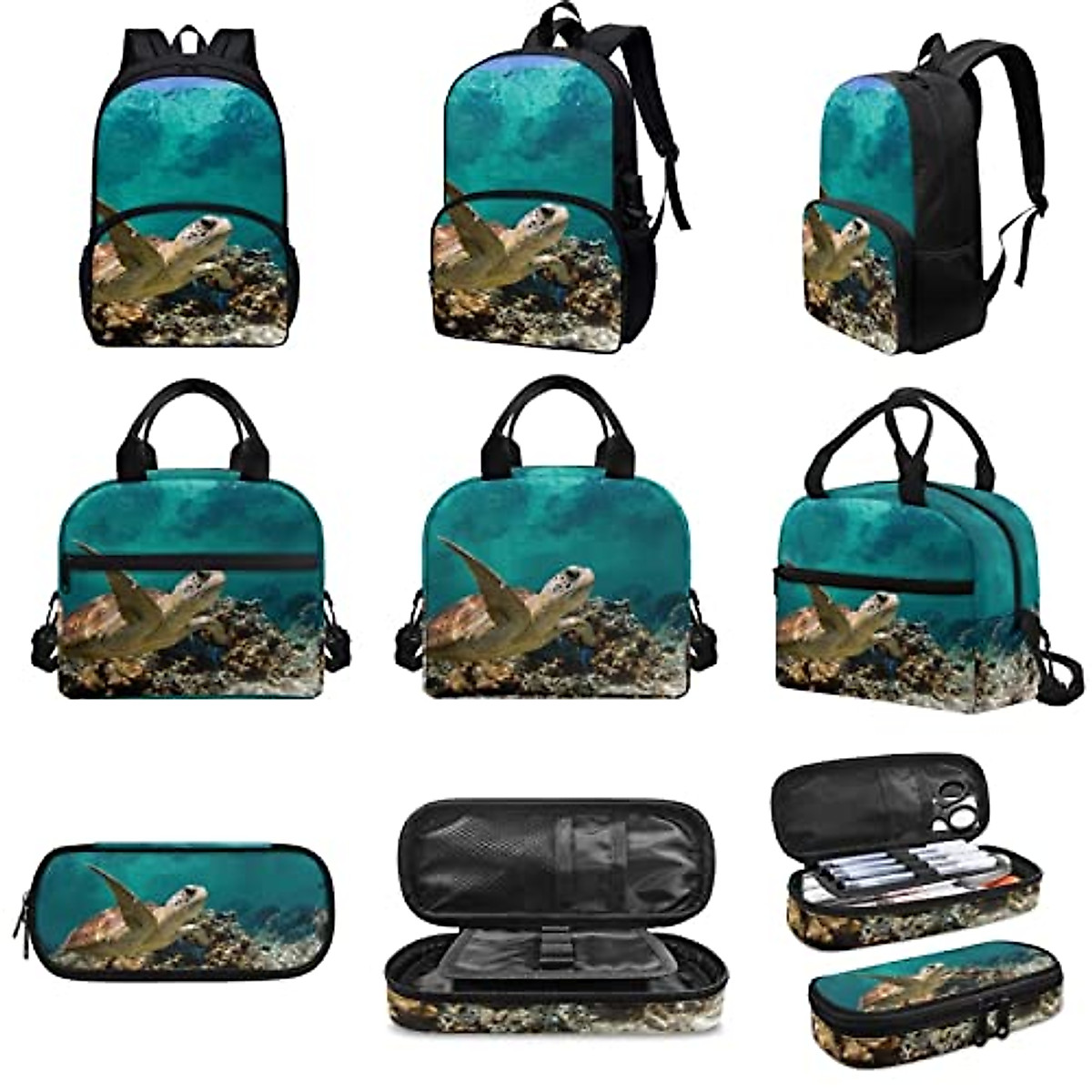 AmzPrint Sea Turtle Backpack With Lunch Box For Girls Boys Kids For Preschool Elementary Middle School Backpack Set