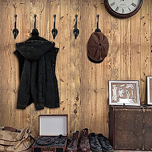 WEBI Rustic Coat Hooks:5 Cast Iron Hooks for Hanging,Heavy Duty Antique Vintage Wall Hooks for Towel,Robe,Farmhouse,Mudroom,Closet,Black