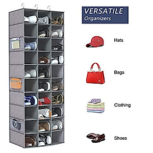 coastal rose Hanging Shoe Closet Organizer, 30 Sections Hanging Closet Organizers and Storage Shelves with 6 Mesh Pockets, Space Saving Shoe Rack Holder Hanger, Grey