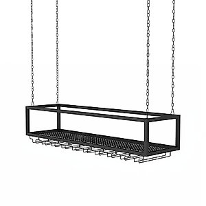 Ceiling Metal Iron Chain Wine Glass Rack, Hanging Wine Glass Holder, Adjustable Wine Rack with Glass Holder, Matte Black Stemware Rack