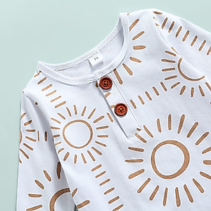 Tsseiatte Newborn Baby Boy Girl Knotted Gowns Long Sleeve Printed Sleeping Bag Coming Home Outfit Nightgown Pajamas Hat Set (C-Sun print white, 0-3 Months)