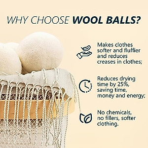 EUHOMY Wool Dryer Balls 6-Pack XL Size,100% New Zealand Wool Balls Reusable,Handmade Dryer Balls Laundry,Accelerated Drying Time,Reduce Wrinkles,Baby Safe&Chemical Free (White)