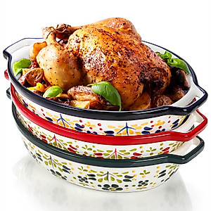 Peohud 3 Pack Ceramic Baking Dishes, 50 Oz Large Casserole Dish for Oven, Oval Au Gratin Pans, Porcelain Bakeware Set Lasagna Pans for Cooking, Cake Dinner, Kitchen, 10 x 7.9 x 2.6 Inches