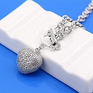 Dankadi New Women's 925 Sterling Silver Necklace Noble Heart Pendant Necklace Solid Silver Rolo Chain 17-19'' Birthday Party Jewelry Necklace Accessories (20)