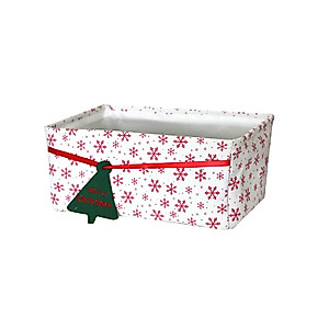Christmas Basket Box Foldable Christmas Storage Basket Christmas Red Pattern with Snowflakes Flower Fabric Collapsible Storage Bins Organizer Bag