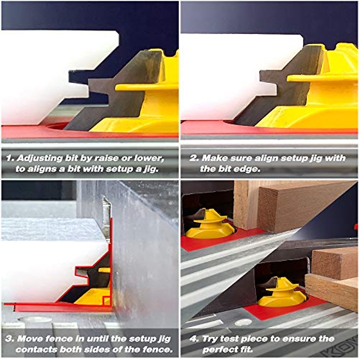 Kowood Router Bit Set-Up Jigs (for 45° Lock Miter Router Bit, 1/2” & 3/4” Cutting Height)