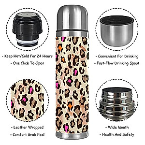 Leopard Brown Vacuum Insulated Water Bottle Stainless Steel Thermos Flask Travel Mug Coffee Cup Double Walled 17 OZ