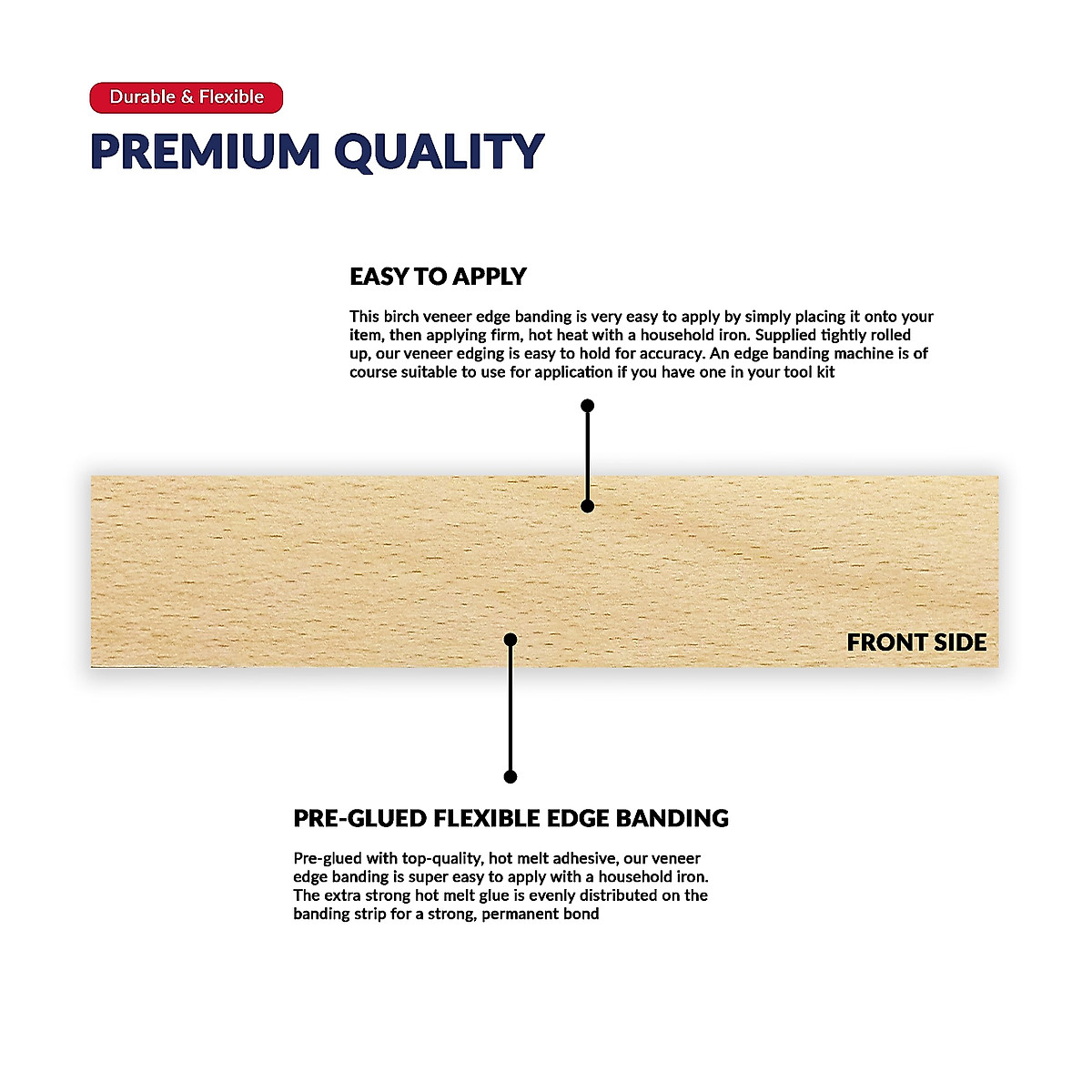 Birch Wood Veneer Edge Banding 3/4 inch x 25 ft Pre Glued Adhesive Edging Trim Tape Iron On Flexible Strip Roll Laminate Cabinate Countertop Furniture Shelf MDF Board Paintable Molding Easy Trimmer