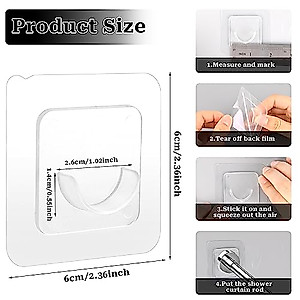 Adhesive Wall Mount Shower Curtain Rod Holder, 6 Pcs Transparent Shower Rod Tension Holder for Wall, No Drilling Shower Pole Holder Shower Curtain Brackets