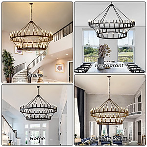 celimi Large Wagon Wheel Chandelier Black Round Modern Farmhouse 2 Tier 54-Lighting Fixtures for High Ceilings, Dining Room,Living Room