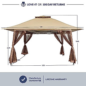 BELLEZE 13x13Ft Gazebo, Pop Up Gazebo Double Roof Outdoor Canopy w/Mosquito Netting, Stable Steel Frame and Carry Bag, Height Adjustable Patio Gazebo for Backyard, Garden, Lawn