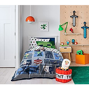 Saturday Park Minecraft Emblematic Twin Duvet Cover & Sham Set - 2 Piece 100% Organic Cotton Duvet Set Features Creeper, Alex & Steve - GOTS & Oeko-TEX Certified (Minecraft Official)