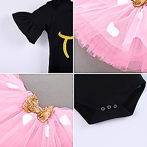 Cake Smash Wild Two Birthday Clothes for Baby Girls Polka Dots Romper Tulle Dress Ear Princess Pageant Outfits Sundress Playwea Pink+Black 2T