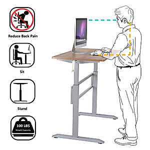 UNICOO Manual Standing Desk Adjustable Height Heavy Duty Game Desk, Crank Adjustable Desk, Adjustable Computer Desk, Manual Stand Up Desk with Headphone Hook,48 x 24 Inches(SYK01-Grey Oak)