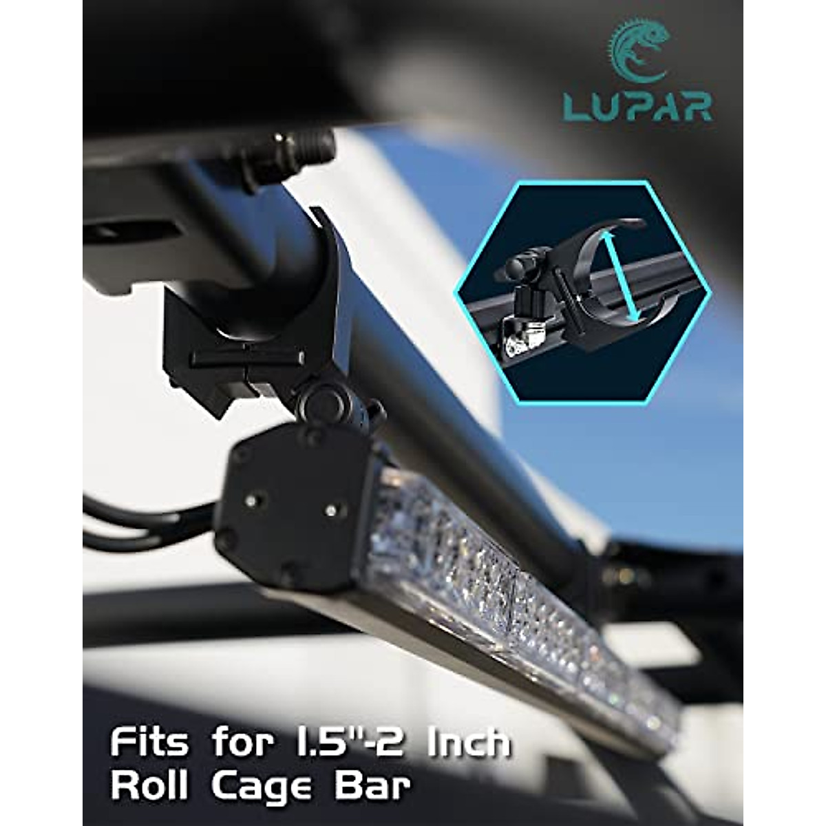 Lupar UTV Chase Lightbars C-Clamp Mounting Bracket Universal Fits 1.75" - 2 Inch Rollcage Bar Mount, Heavy-Duty Aluminum Brackets for Off-Road RZR - 2 Pack