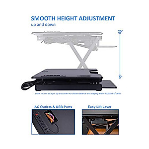 Rocelco 46" Height Adjustable Standing Desk Converter - Desktop AC USB Charger - Sit Stand Up Triple Monitor Riser - Tall Computer Workstation - Retractable Keyboard Tray - Black (R DADRB-46-ACUSB)