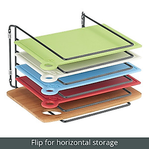 mDesign Pot Lid and Pan Rack — Metal Wire Rack for Cabinets, Pantries or Kitchen Surfaces — Freestanding Pan Stand with 5 Slots for Pans, Pots, Lids and Crockery — Dark Grey