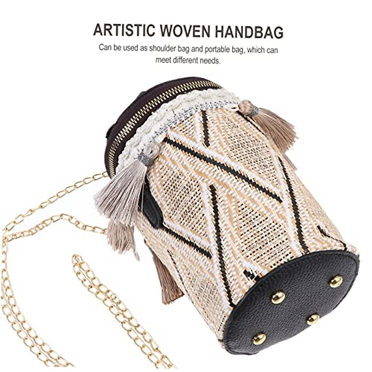 TENDYCOCO 4pcs Straw Cylinder Straw Purses for Women Fringe Purses for Women Woven Purses for Women Straw Hobo Bag Woman Woven Pouch Straw Woven Bag Portable Bag Casual Woven Messenger Bag